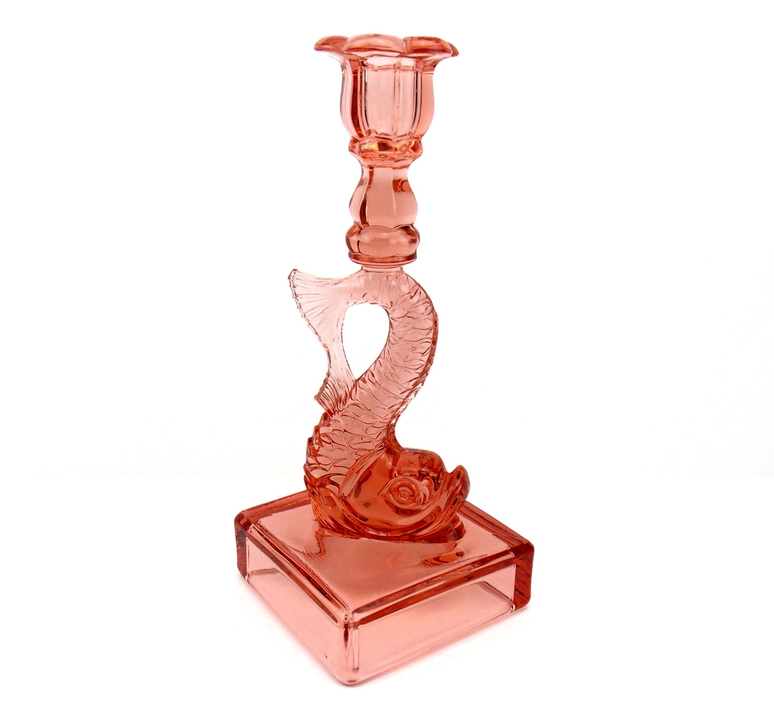 Vintage Pink Glass Fish Candlestick Koi Fish Dolphin - Etsy