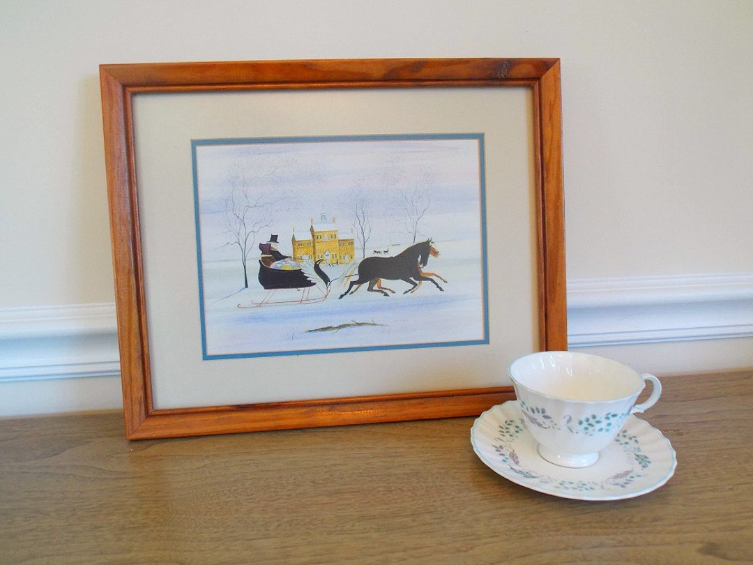 Vintage Horses and Carriage Print, Artwork, Picture, Framed Art, Folk ...