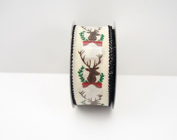 Deer Ribbon, Reindeer Ribbon, Christmas Ribbon, Craft Supplies, Wreath ...