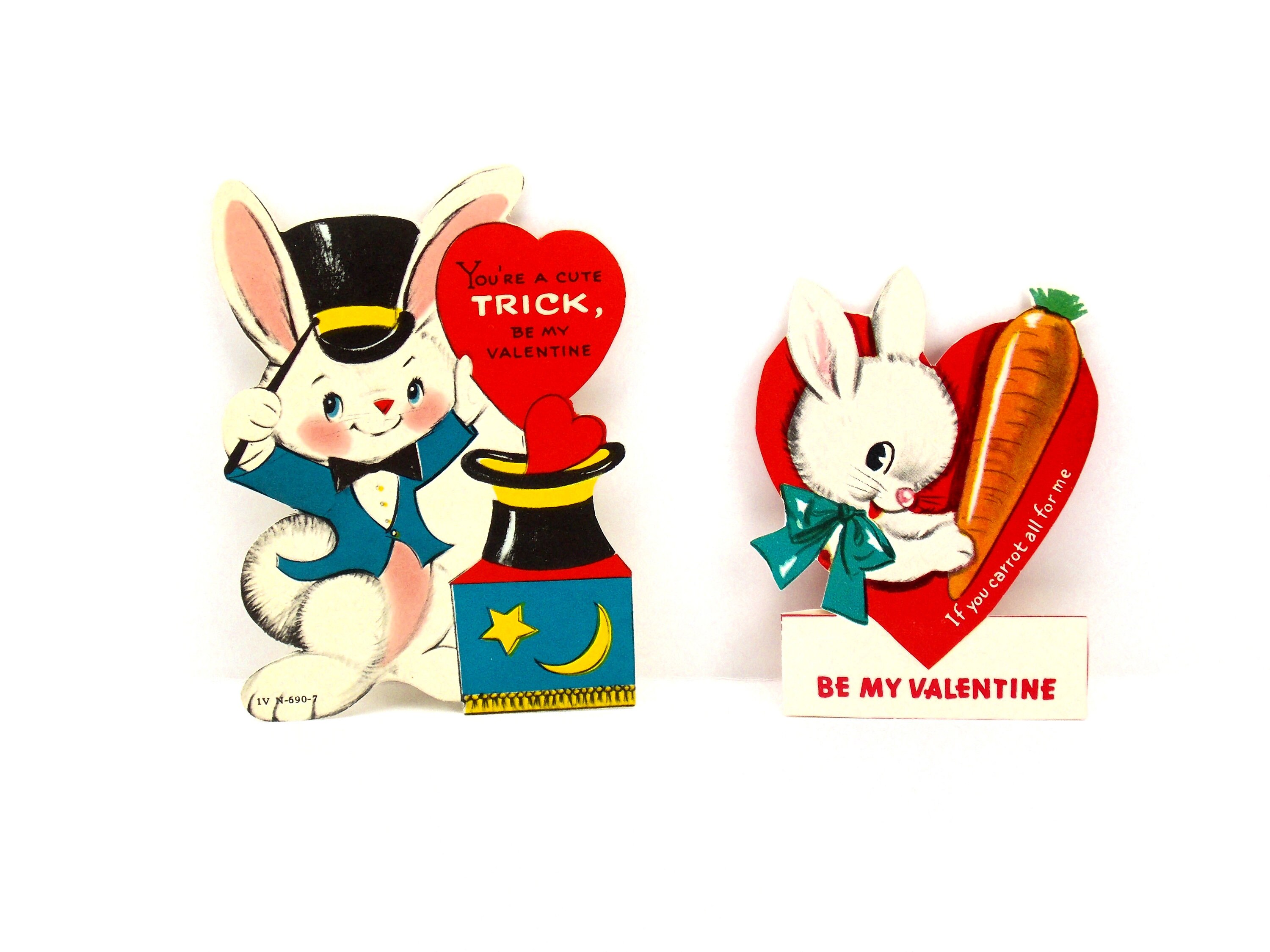 Vintage Original Valentine Cards Valentine Rabbits Vintage | Etsy