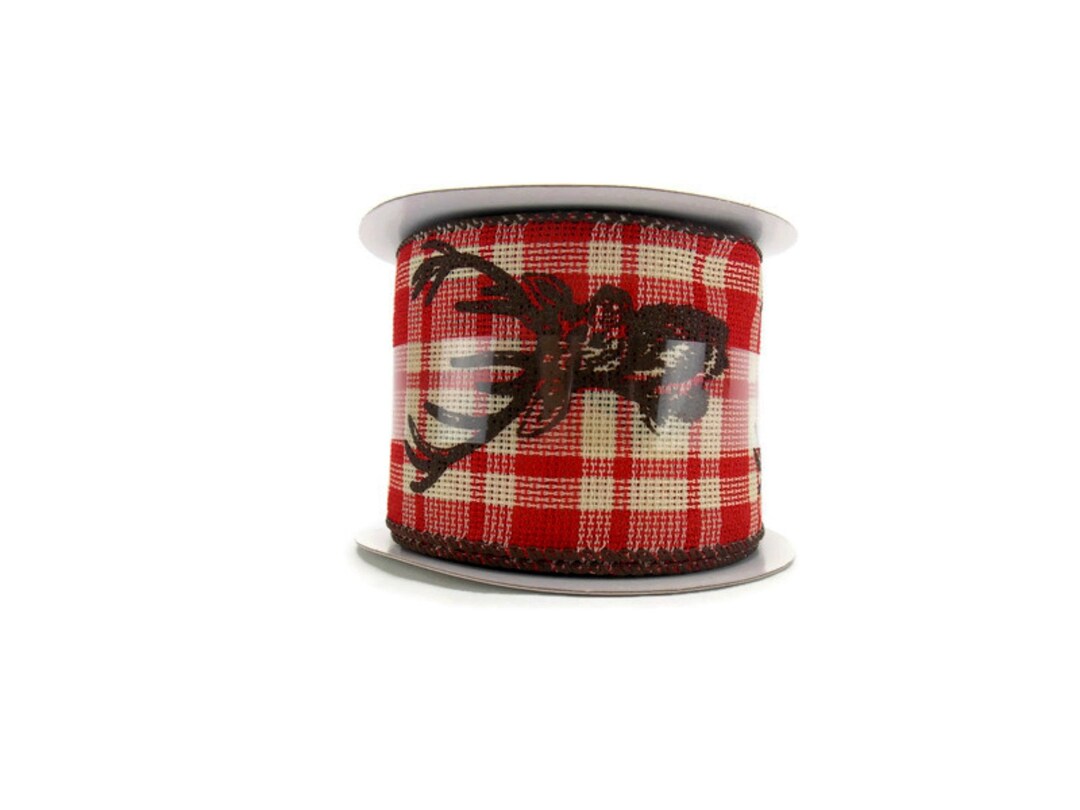 Deer Ribbon, Christmas Deer, Reindeer Ribbon, Holiday Ribbon, Plaid ...
