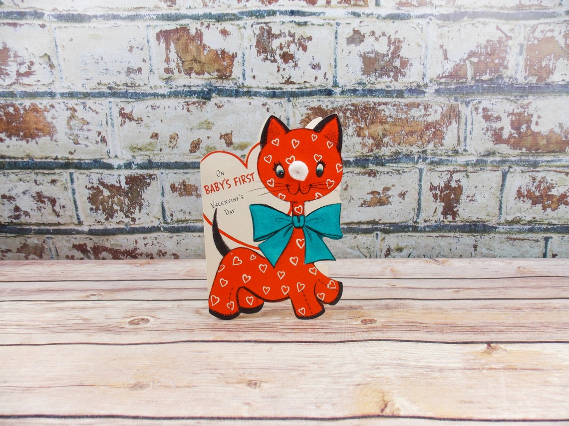 Vintage Hallmark Card Cat Valentine Baby's First | Etsy