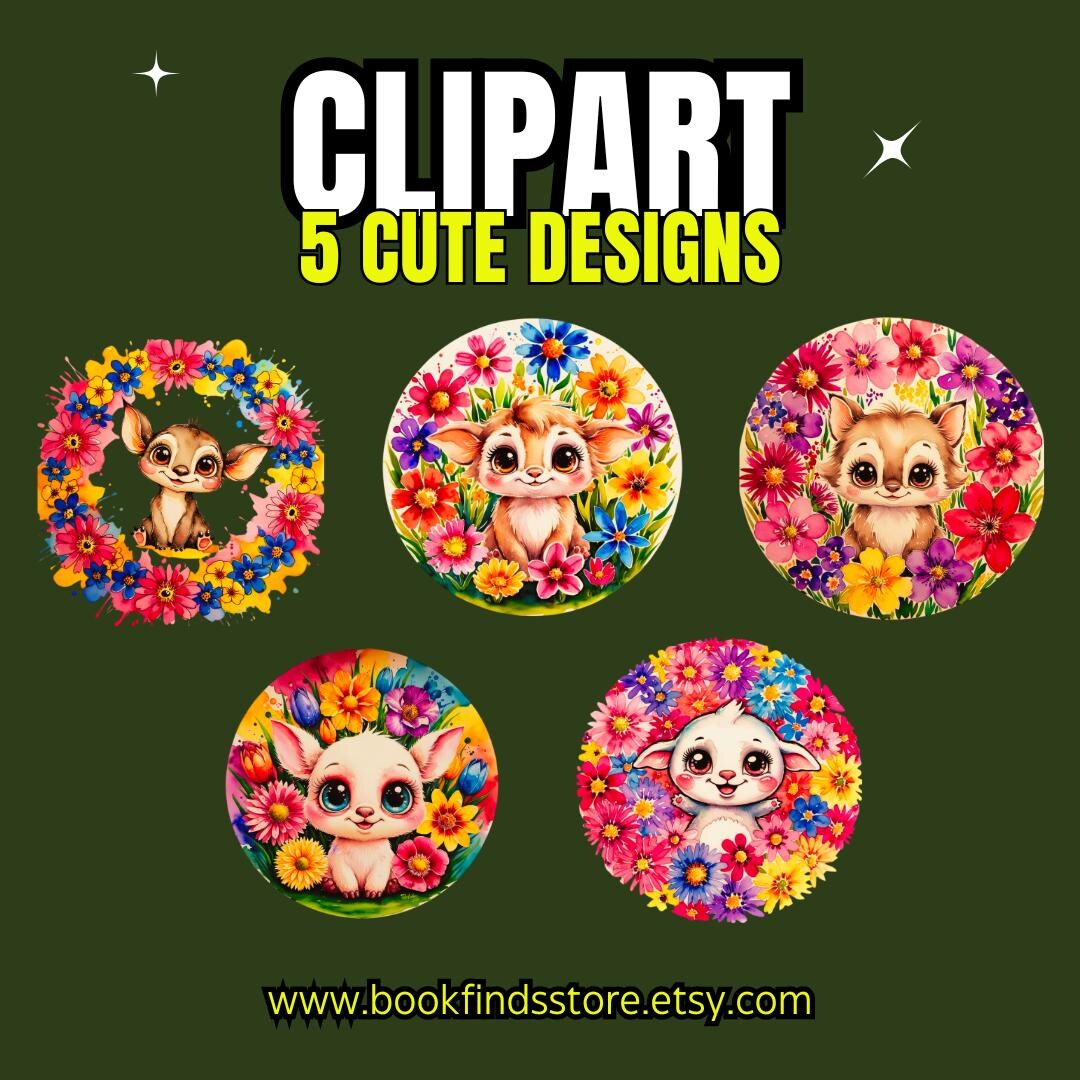 Cute Animal Clip Art Bundle | Floral Splash PNG Set | Digital Download ...