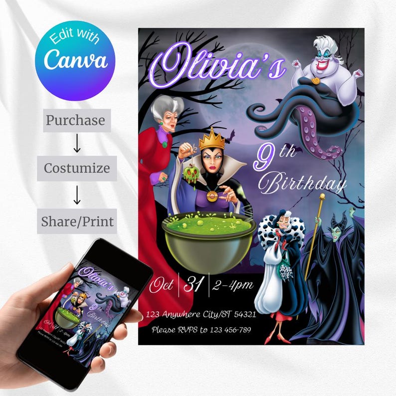 Editable Villains Birthday Invitation Template (instant Download) - Etsy