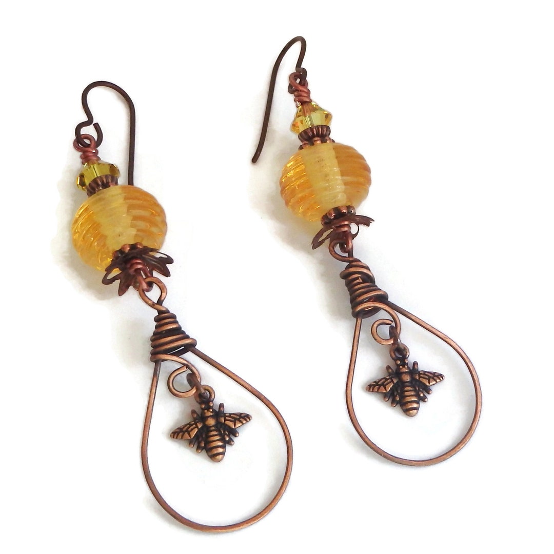 Copper Bee Earrings/ Tiny Bees/ No Bees, No Food/ Love the Bees/ E2495 ...
