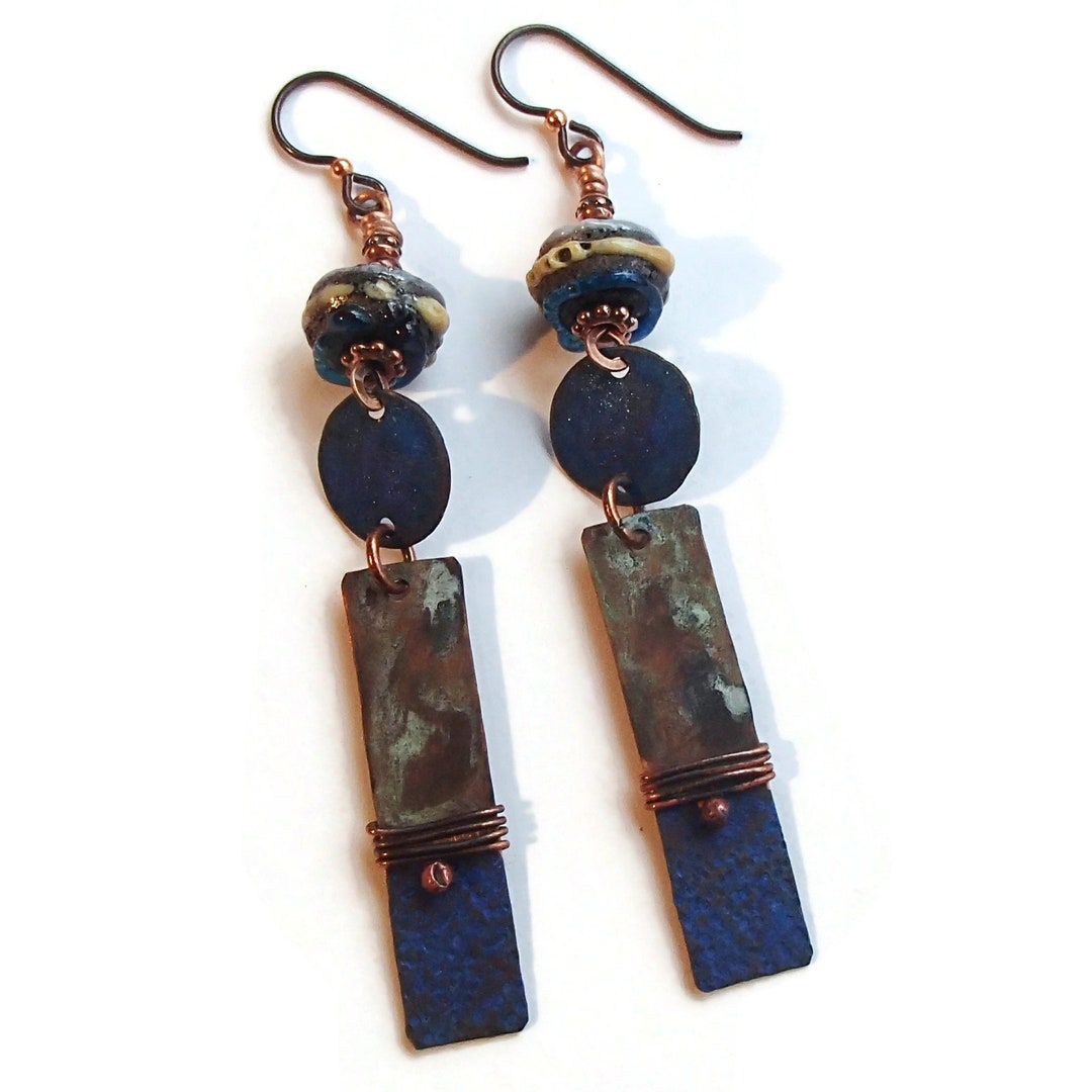 Copper Earrings With Patina/ Copper and Lampwork Earrings/ Rustic Style ...