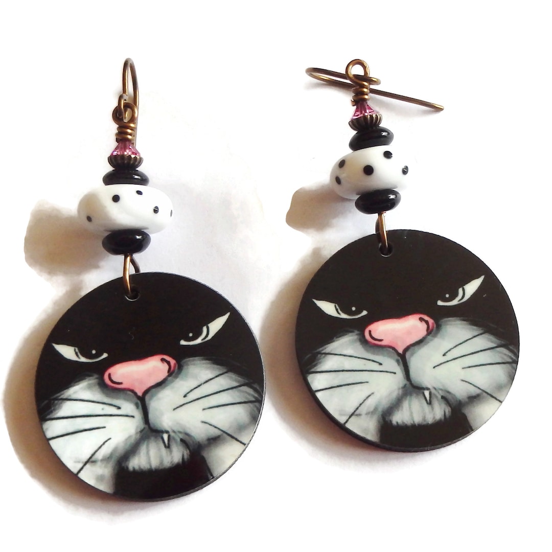 Cat Earrings/ Sublimated Images on Wood Earrings Cat/ Grumpy Cat ...