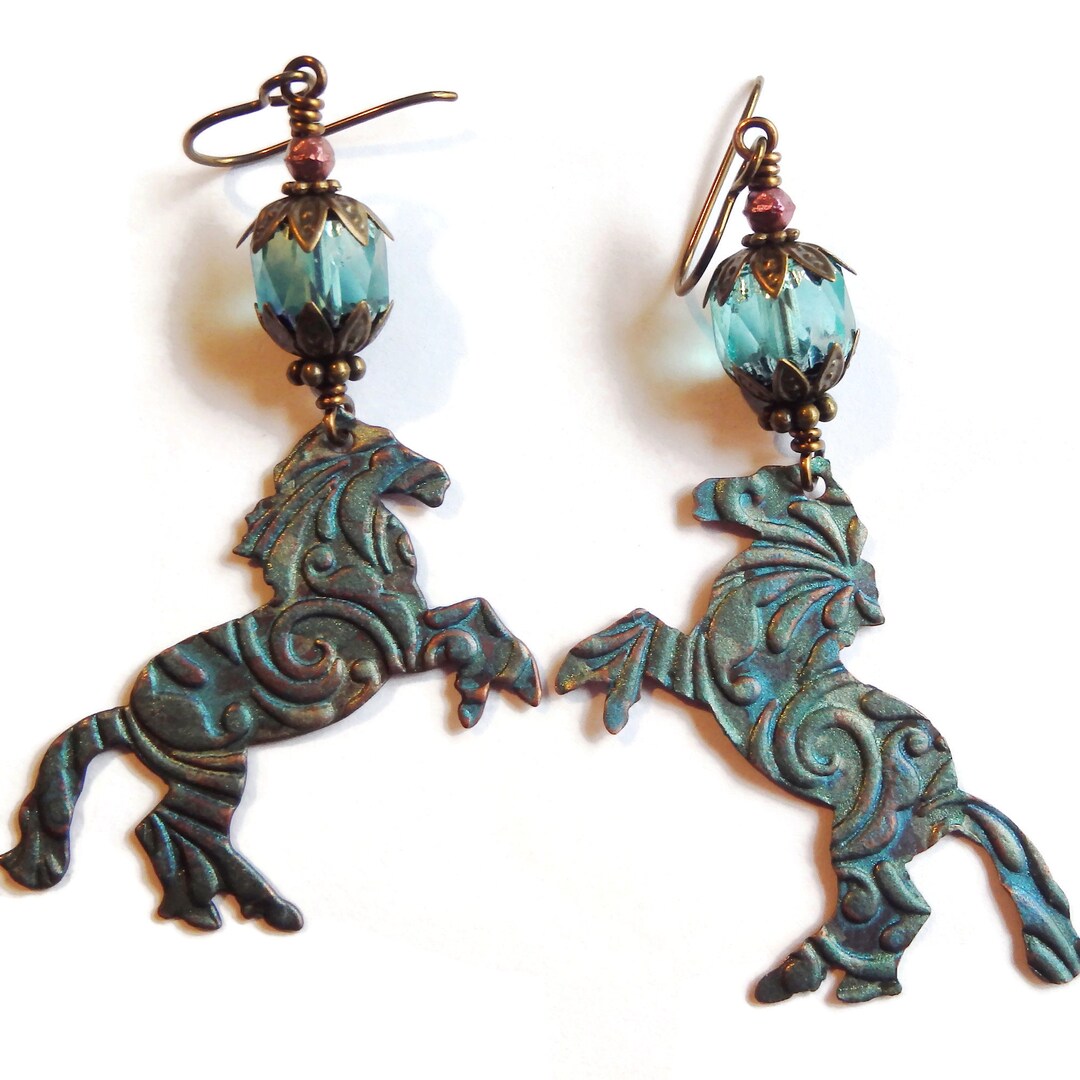 Statement Horse Earrings/ Large Horse Charm Earrings/embossed Horse ...