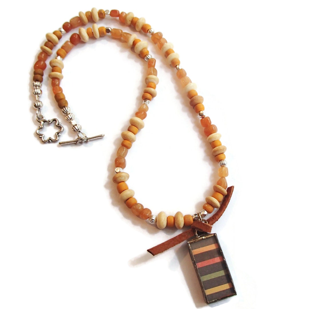 Aventurine and Ceramic Beaded Necklace Shadowbox Pendant/ N297 - Etsy