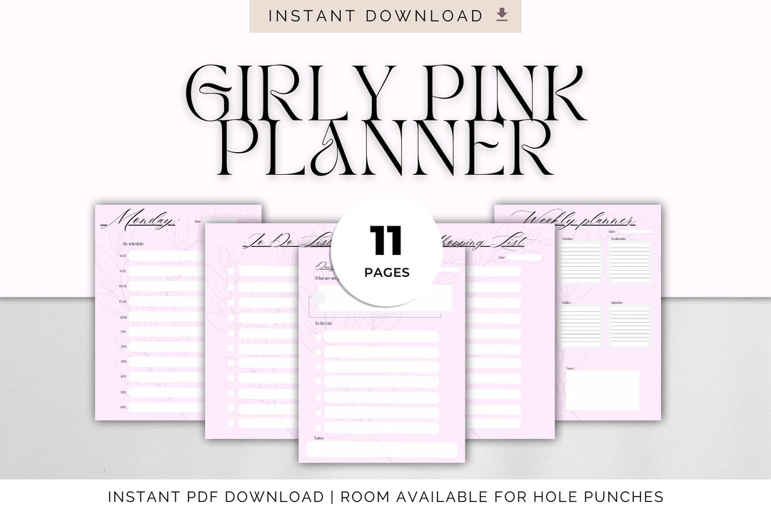 Girly Pink Digital Printable PDF Planner Bundle to Do List Shopping ...