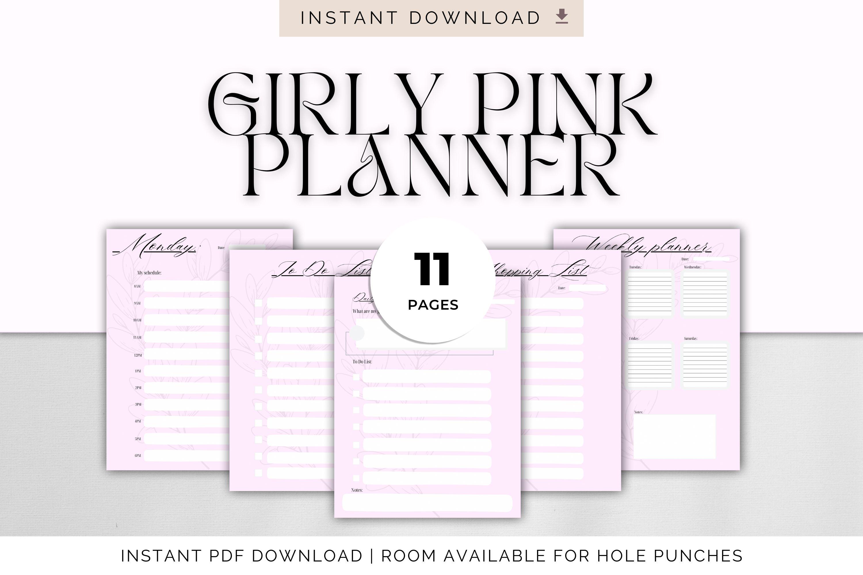Girly Pink Digital Printable PDF Planner Bundle to Do List Shopping ...