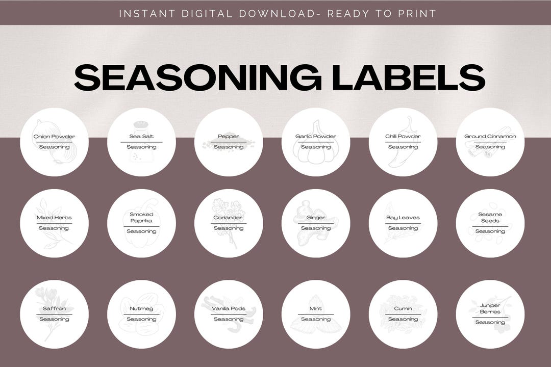 Printable Seasoning Labels for Kitchen Organisation Spice Jar Labels ...