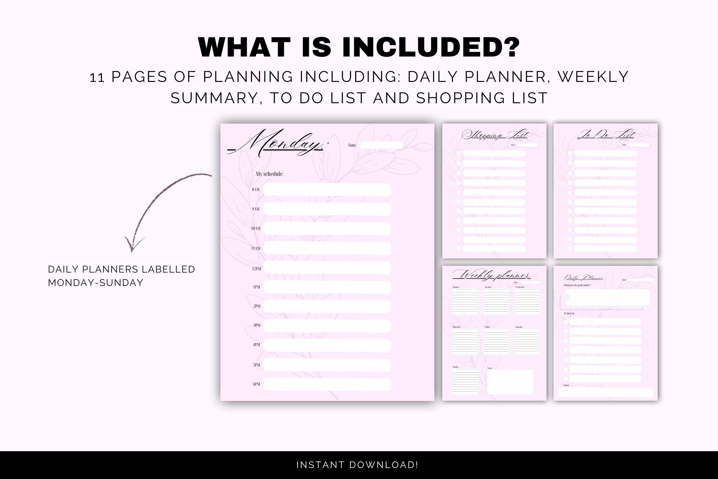 Girly Pink Digital Printable PDF Planner Bundle to Do List Shopping ...