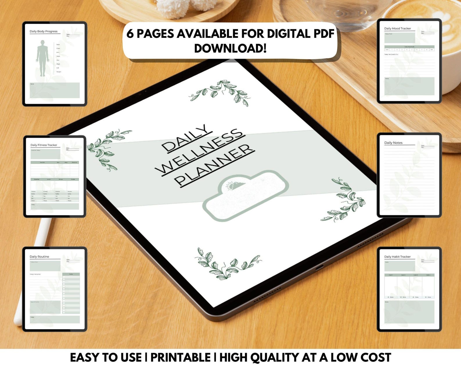 Daily Wellness Planner Printable PDF Routine Fitness Habit Mood Tracker ...