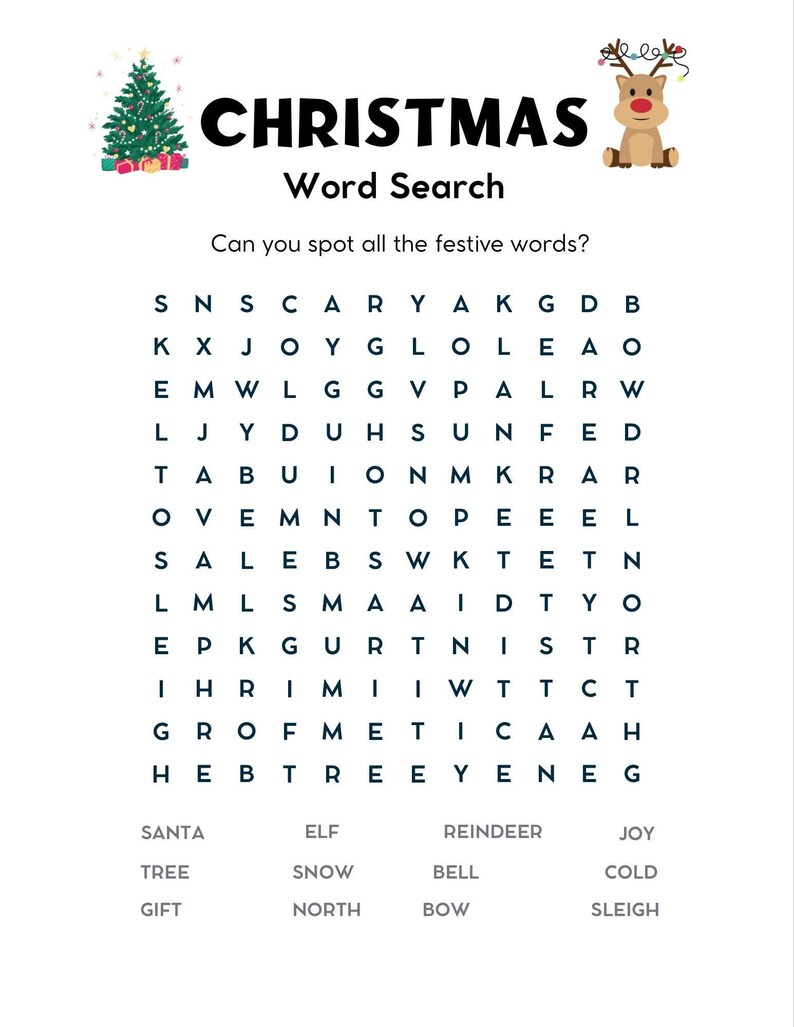 Fun Kids Christmas Word Search - Etsy