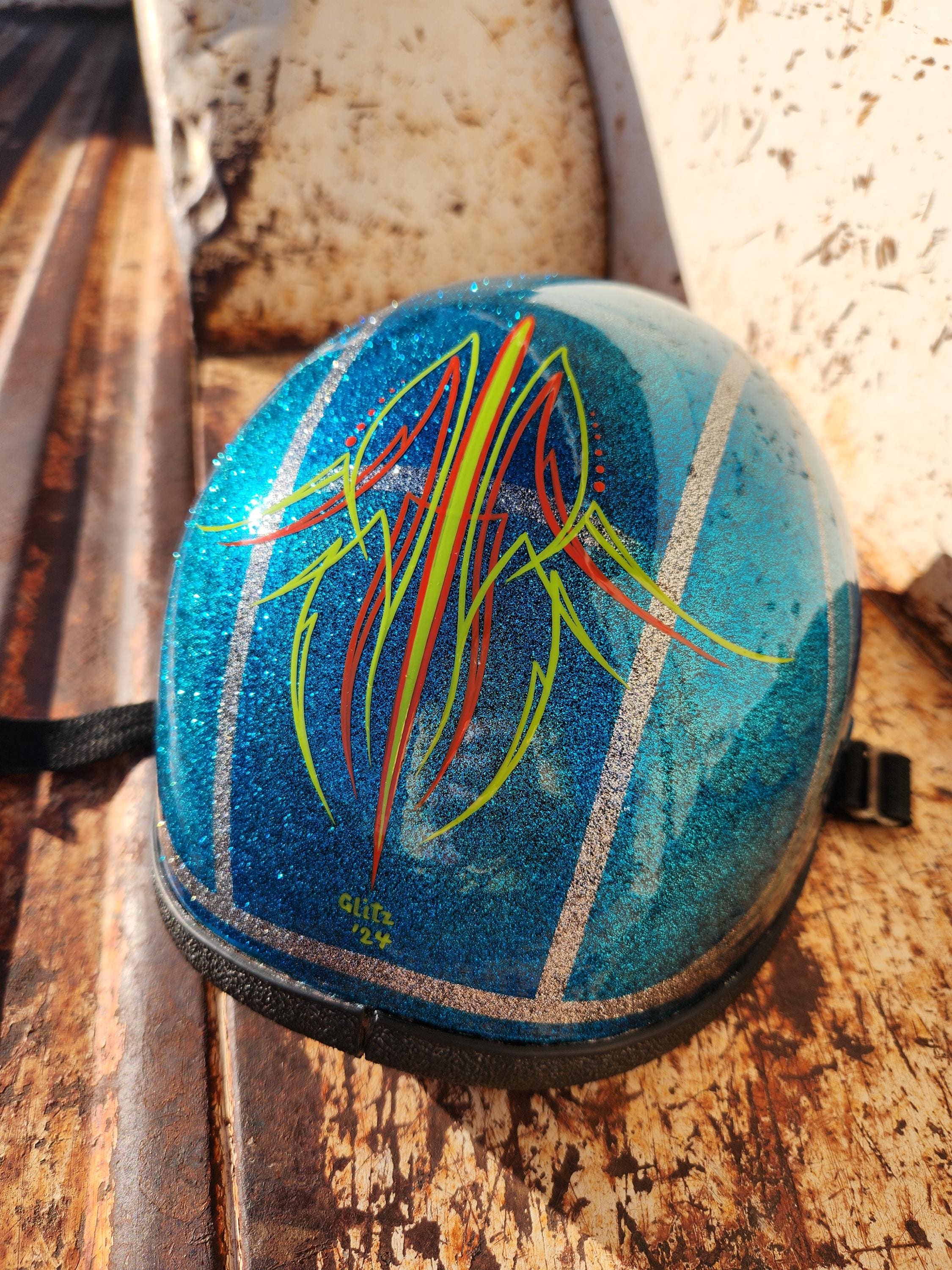 Hand Painted Motorbike Helmet With Pinstriping, Garage Art, Repurposed ...