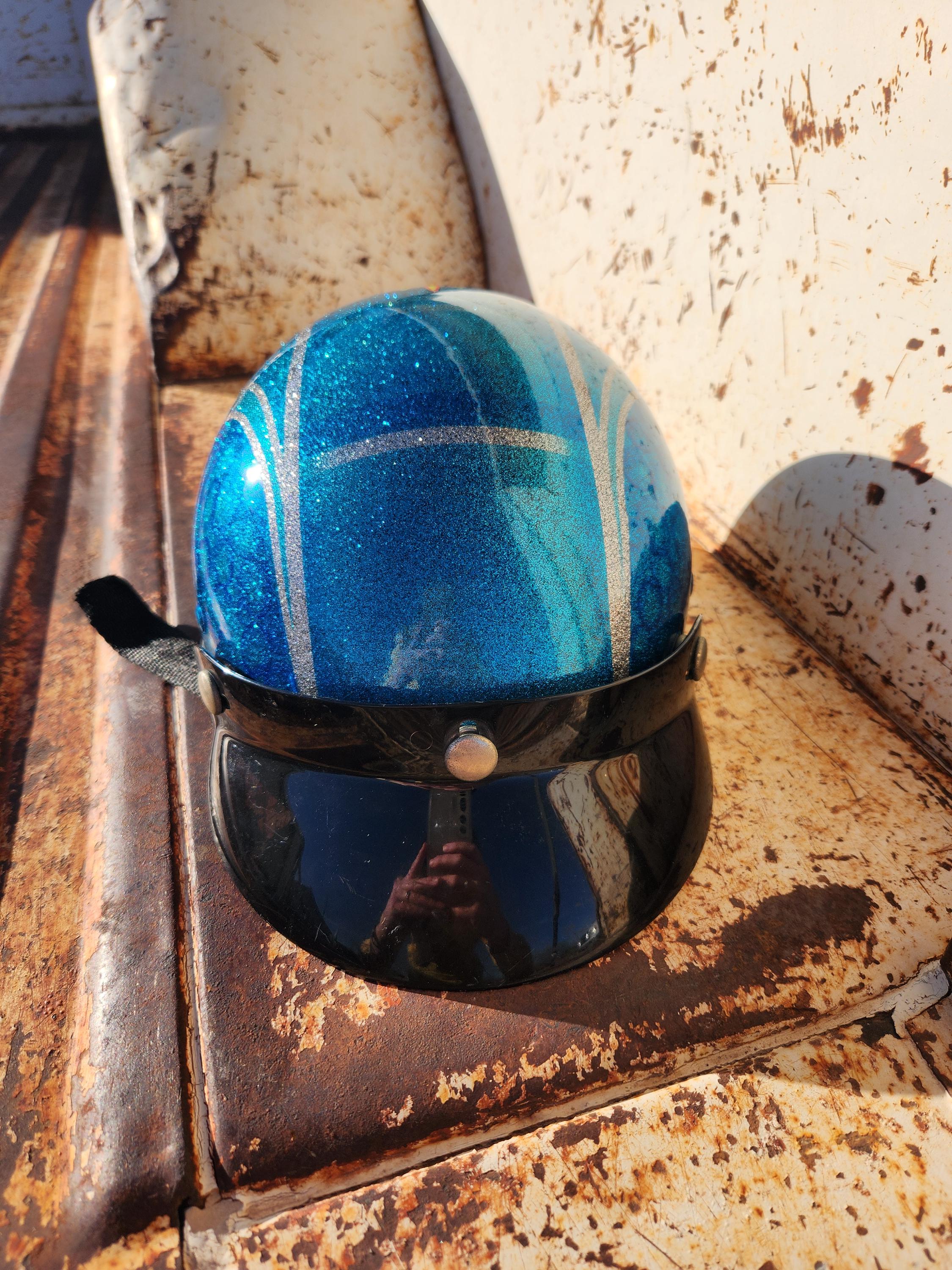 Hand Painted Motorbike Helmet With Pinstriping, Garage Art, Repurposed ...