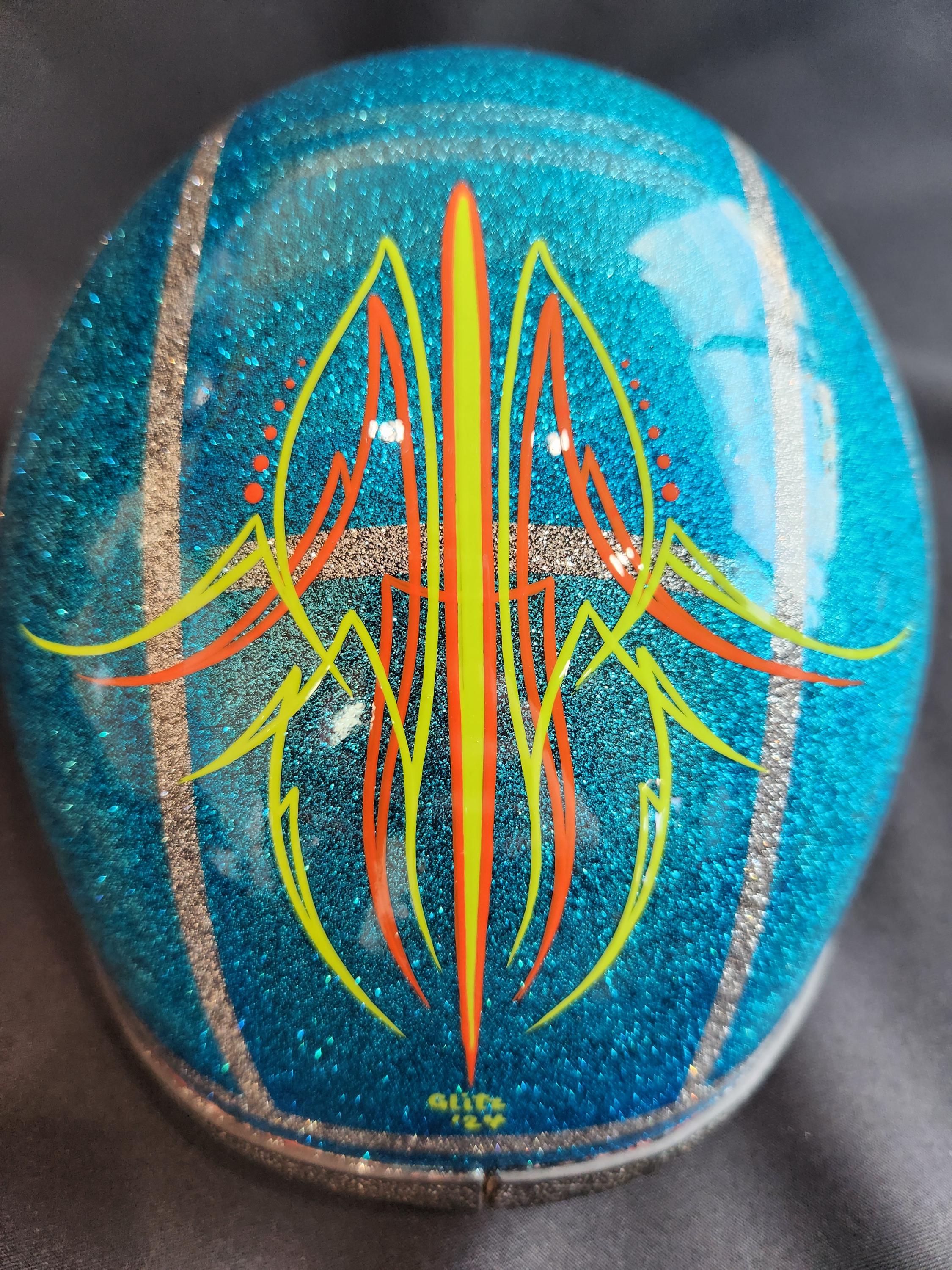 Hand Painted Motorbike Helmet With Pinstriping, Garage Art, Repurposed ...