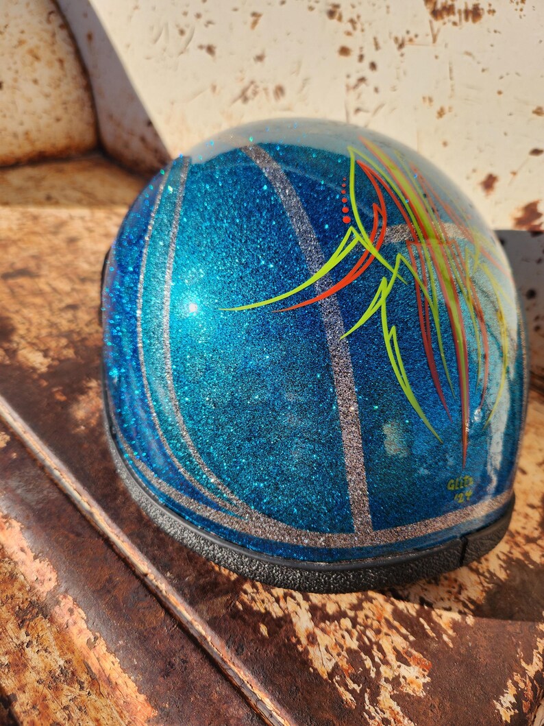 Hand Painted Motorbike Helmet With Pinstriping, Garage Art, Repurposed ...