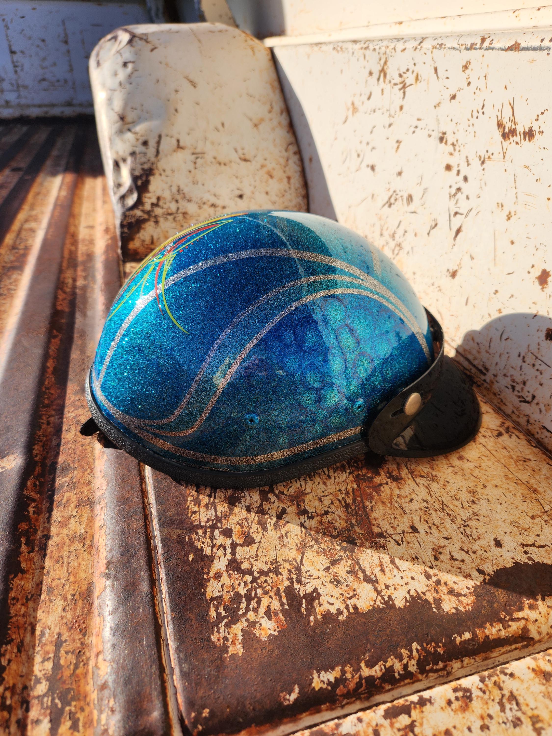 Hand Painted Motorbike Helmet With Pinstriping, Garage Art, Repurposed ...