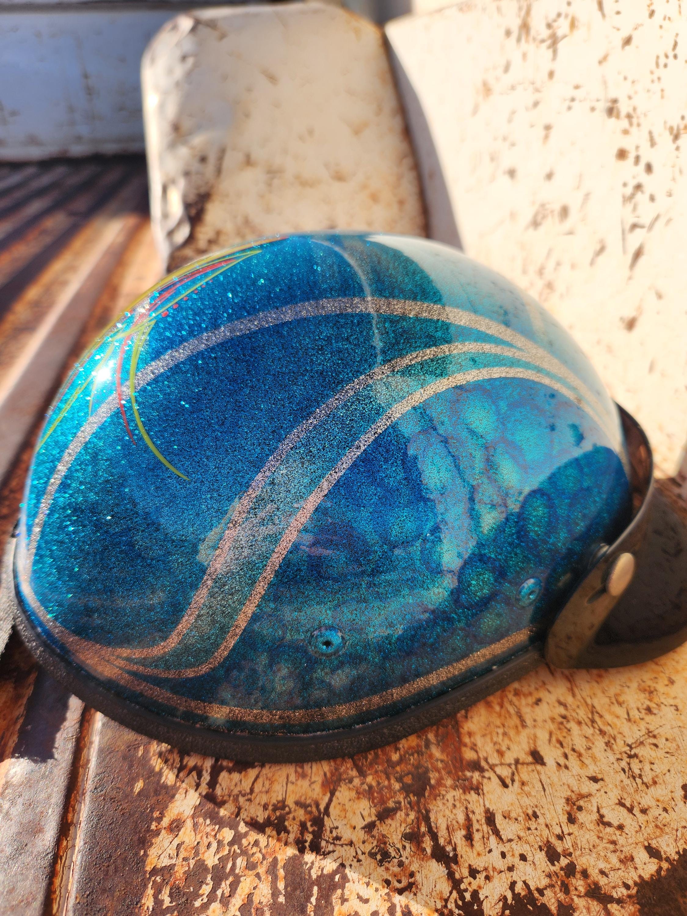 Hand Painted Motorbike Helmet With Pinstriping, Garage Art, Repurposed ...