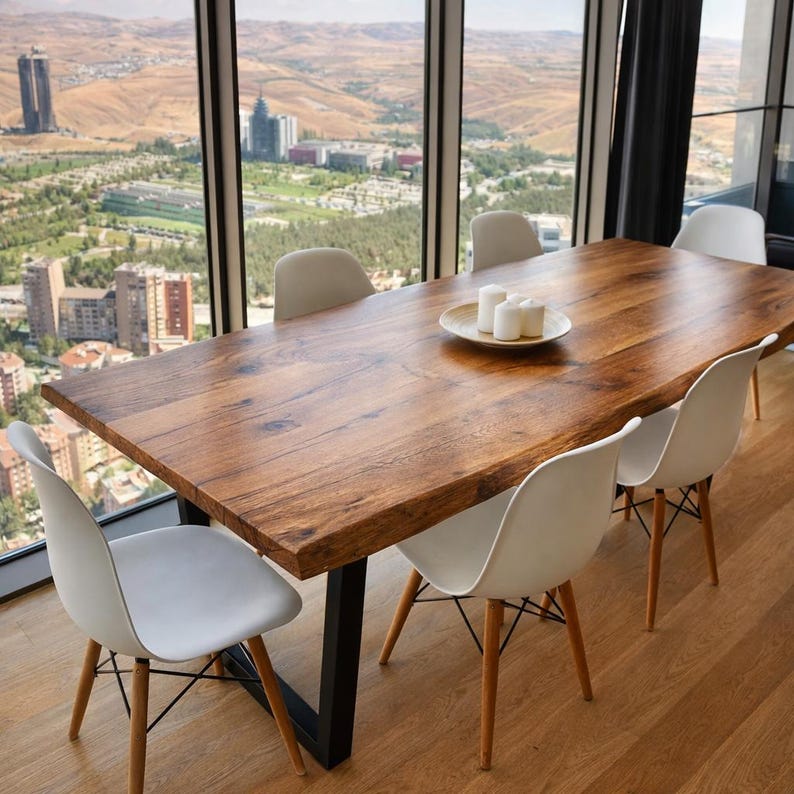 Live Edge Solid Oak Dining Table, Wooden Kitchen Table, Handmade ...