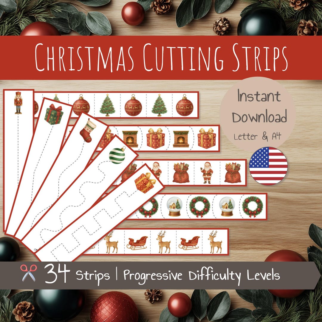 Christmas Cutting Strips | Scissor Skills | Cutting Practice for Fine ...
