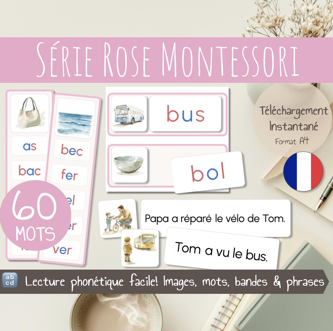 French Montessori Pink Series Reading Pack | Early Reading Printable ...