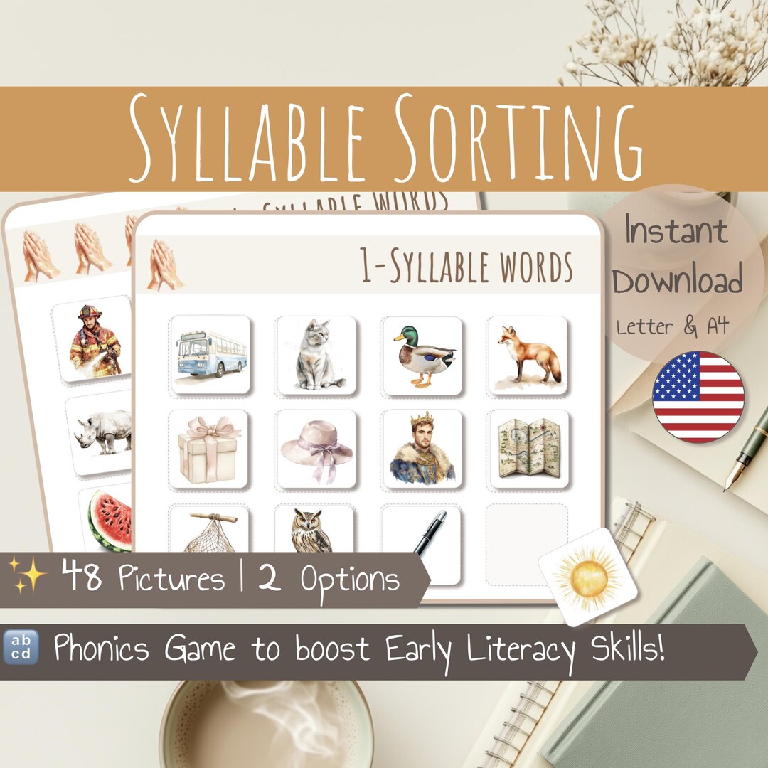 Syllable Sorting Activity | Phonics Cards | Sort the Words | Syllables ...