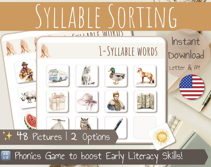 Syllable Sorting Activity | Phonics Cards | Sort the Words | Syllables ...