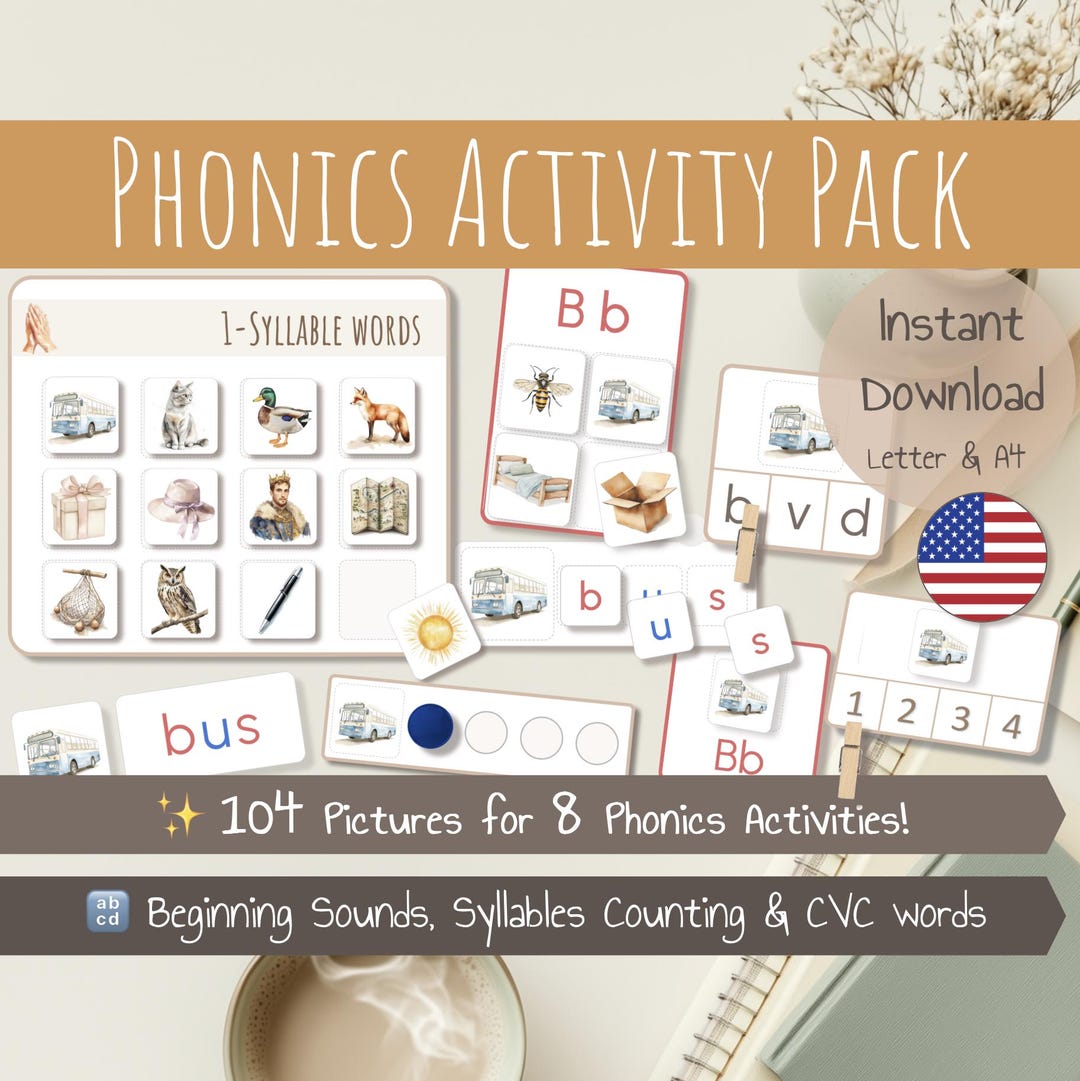 Phonics Activity Set | 8 Phonics Games | 3 Beginning Sounds - 3 ...