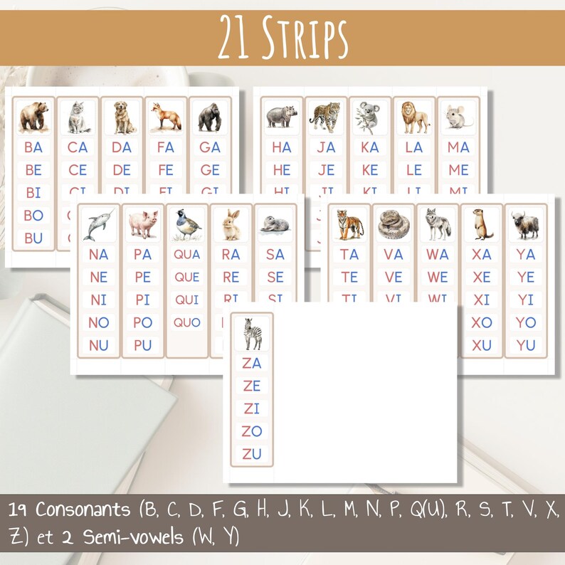 Consonant Vowels Blending Strips With Animal Illustrations | Syllable ...