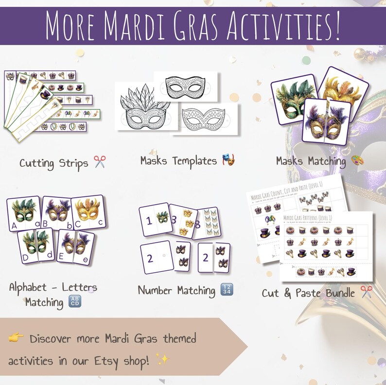 Mardi Gras Matching Activity | 12 Puzzle Pairs | Color Matching ...