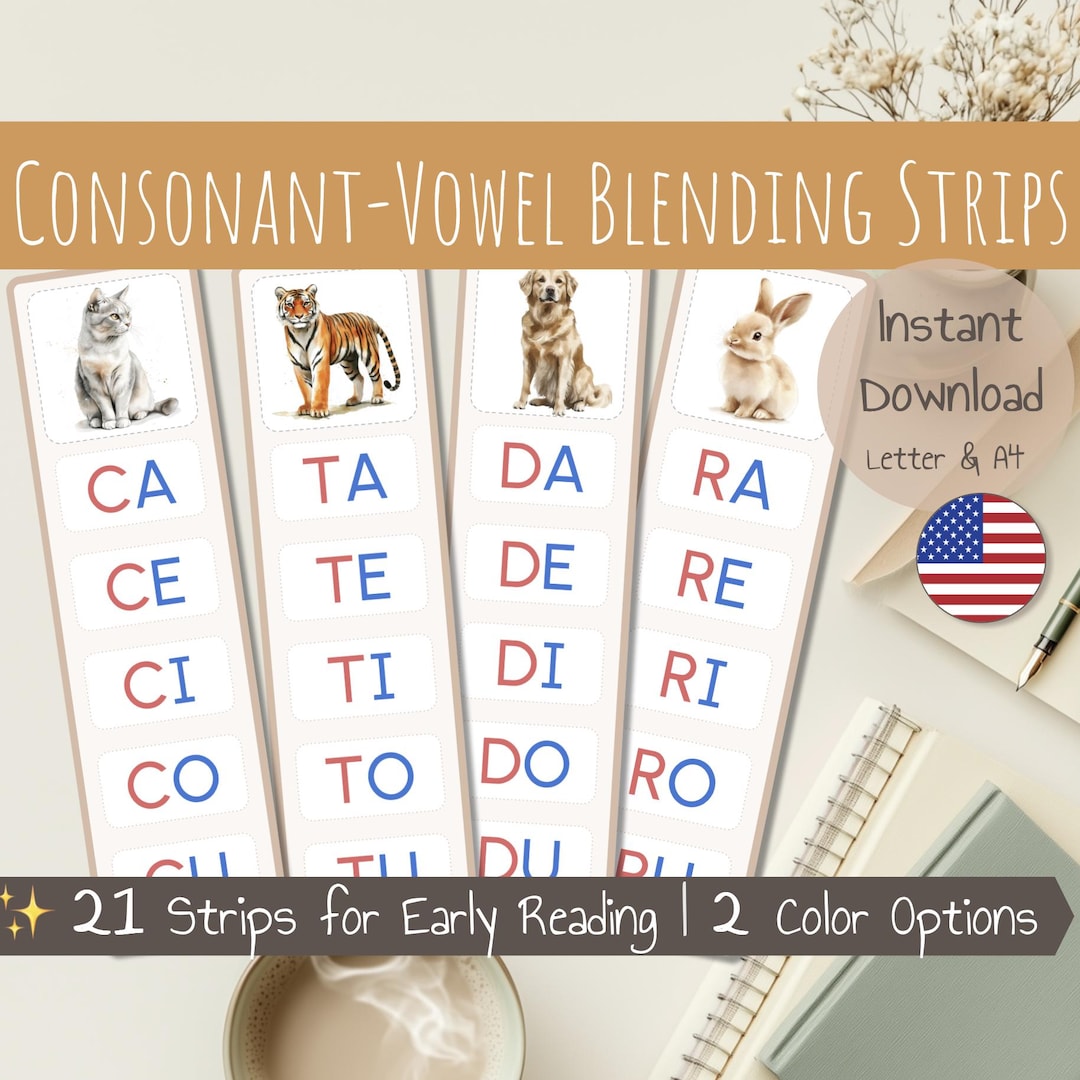 Consonant Vowels Blending Strips With Animal Illustrations | Syllable ...