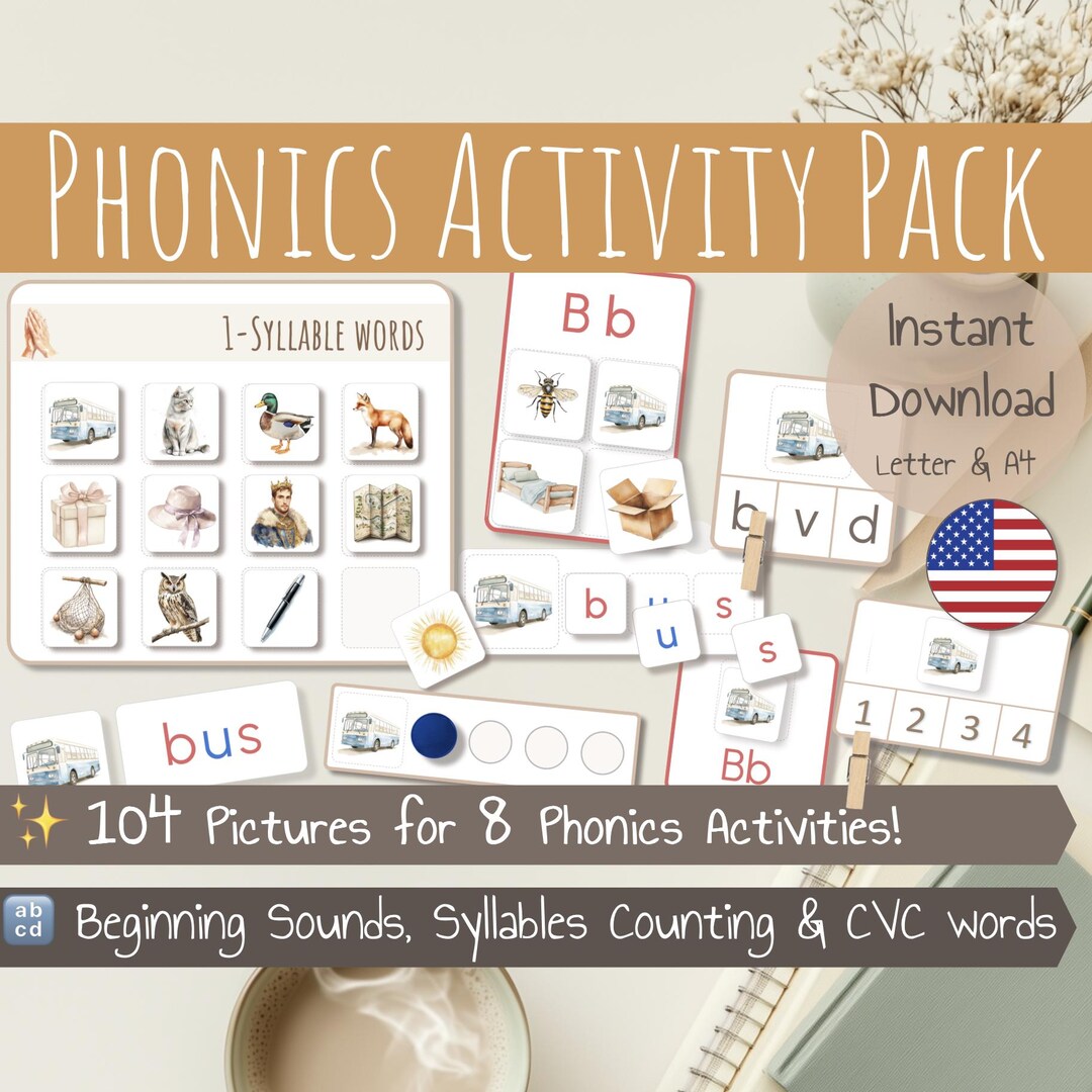 Phonics Activity Set | 8 Phonics Games | 3 Beginning Sounds - 3 ...