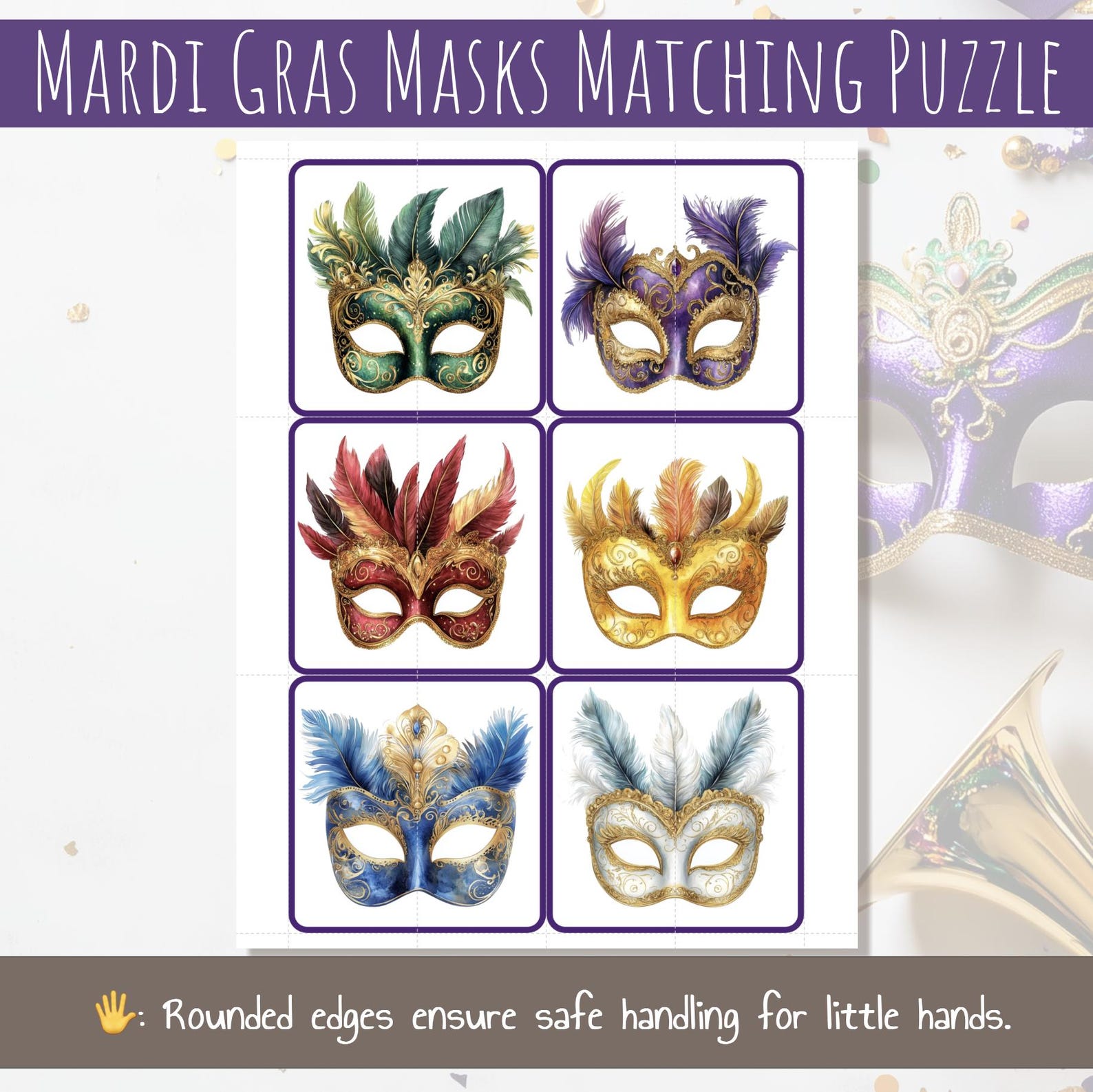Mardi Gras Matching Activity | 12 Puzzle Pairs | Color Matching ...