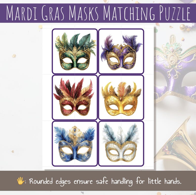 Mardi Gras Matching Activity | 12 Puzzle Pairs | Color Matching ...