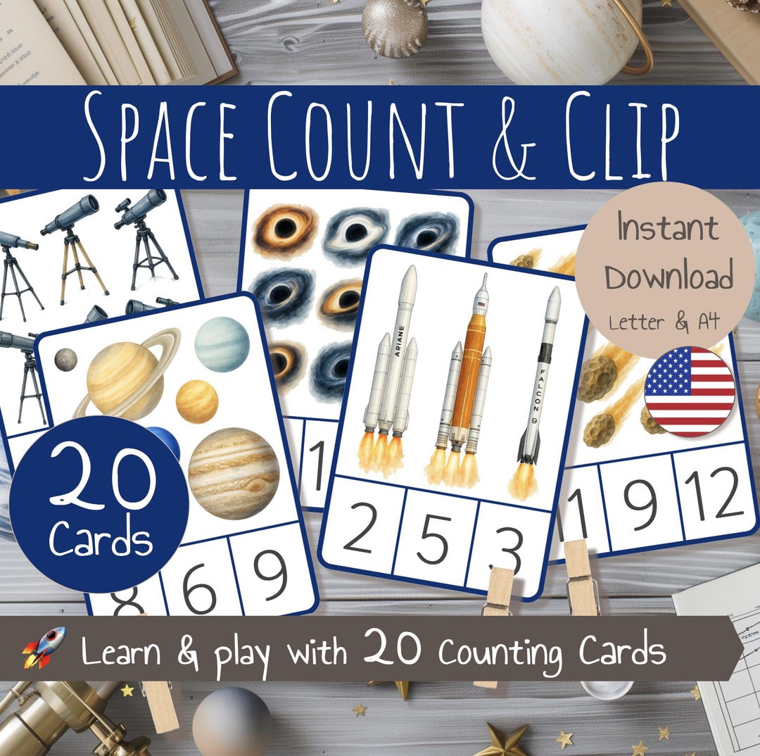 Space Count and Clip Cards 1-20 – Outer Space Counting Activity One to ...