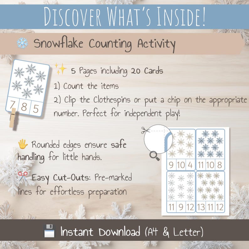 Snowflake Count and Clip Cards 1-20 | Winter Counting Activity One to ...