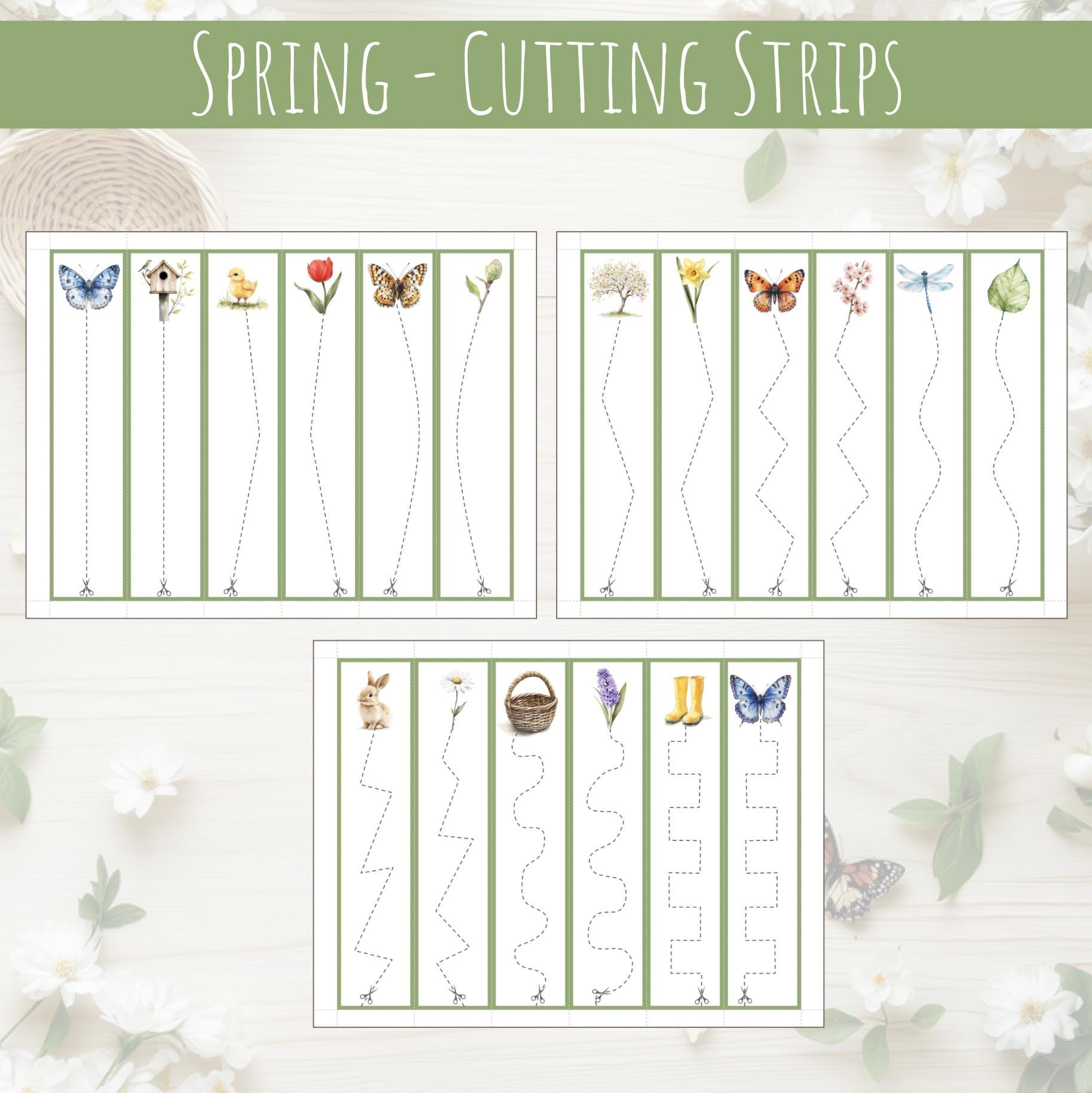Spring Cutting Strips | Scissor Skills | Spring Cutting Practice for ...