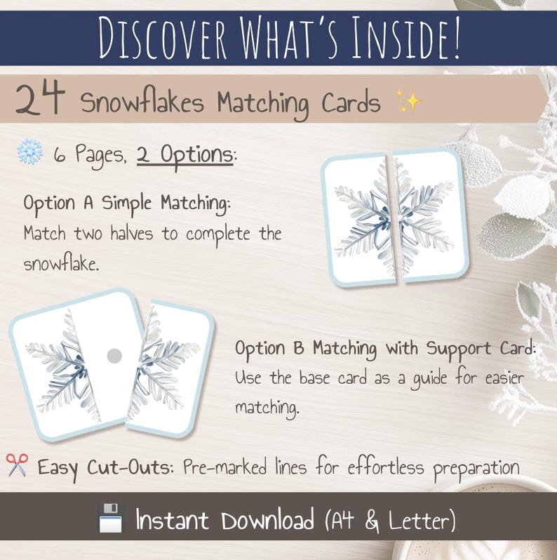 Snowflakes Matching Activity – Snowflakes Puzzle Pairs – Toddler ...
