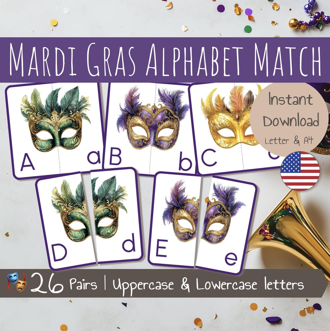 Alphabet Matching Activity – Mardi Gras Letter Matching – Mask ...