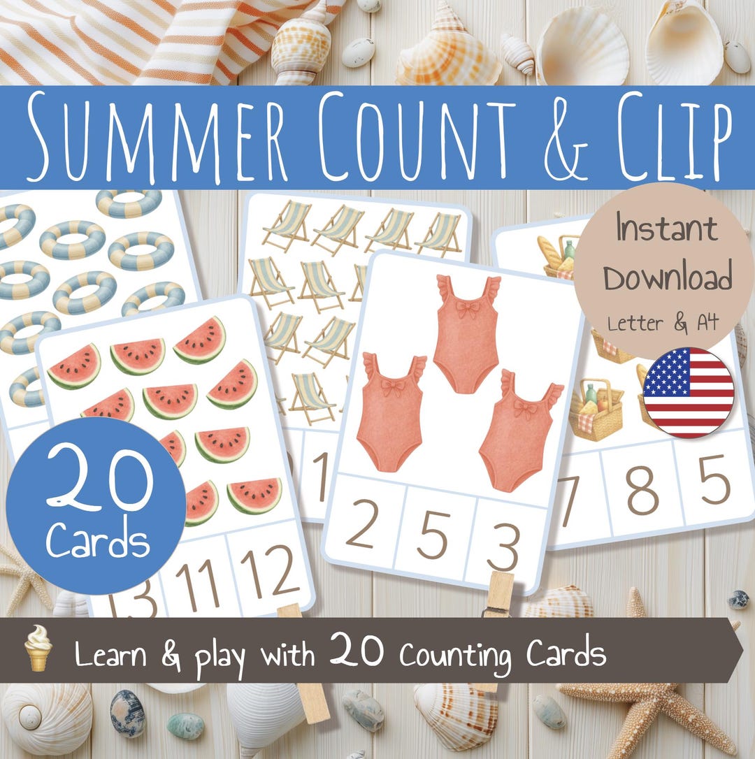 Summer Count and Clip Cards 1-20 | Counting Activity One to Twenty ...