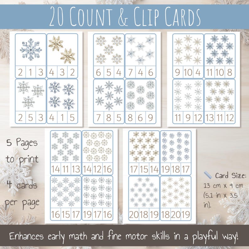 Snowflake Count and Clip Cards 1-20 | Winter Counting Activity One to ...