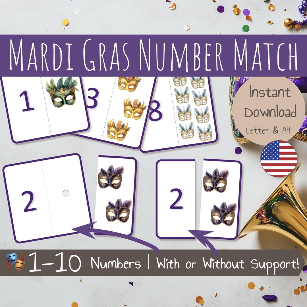 Mask Number Match 1-10 – Printable Mardi Gras Counting Activity ...