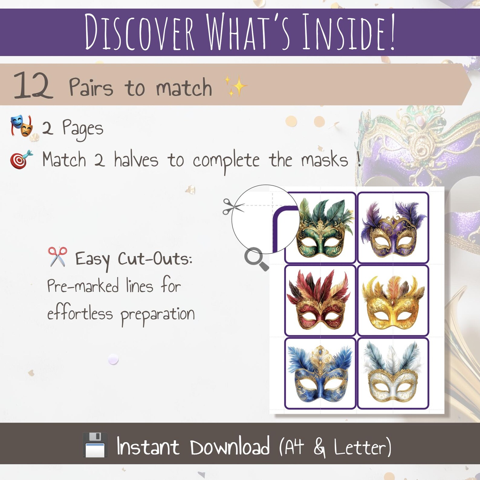 Mardi Gras Matching Activity | 12 Puzzle Pairs | Color Matching ...