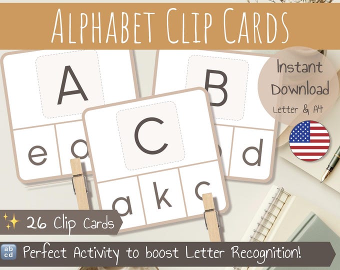 ABC Clip Cards. Letter Recognition. Letter Case Matching. Homeschool ...