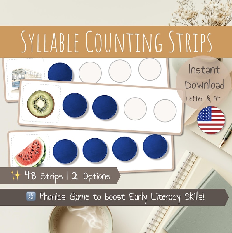 Syllable Counting Strips | Phonics Cards | Syllable Activity ...