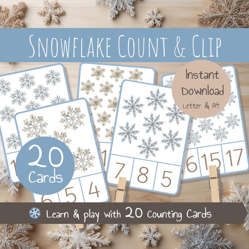 Snowflake Count and Clip Cards 1-20 | Winter Counting Activity One to ...