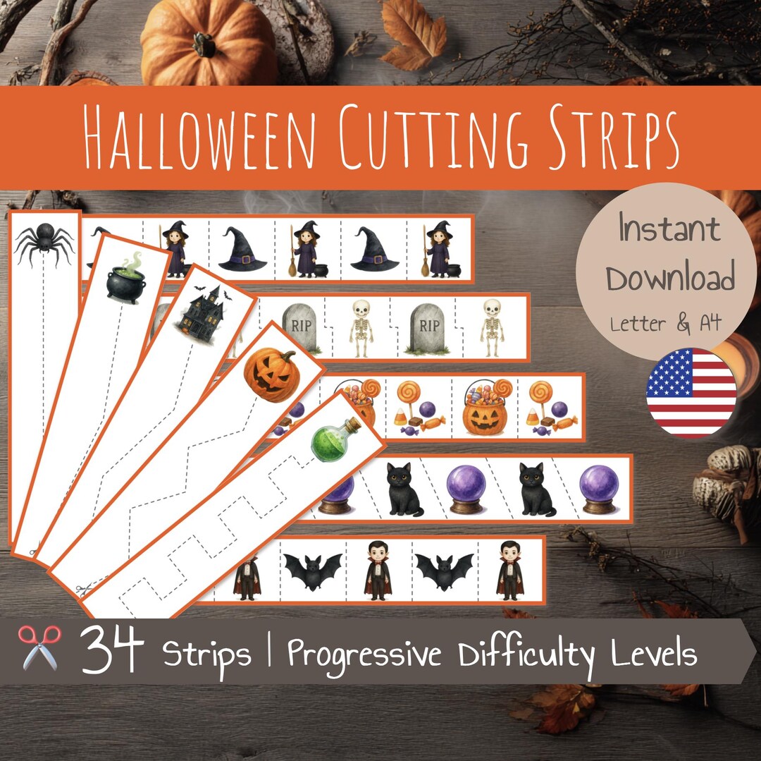 Halloween Cutting Strips | Scissor Skills | Cutting Practice for Fine ...